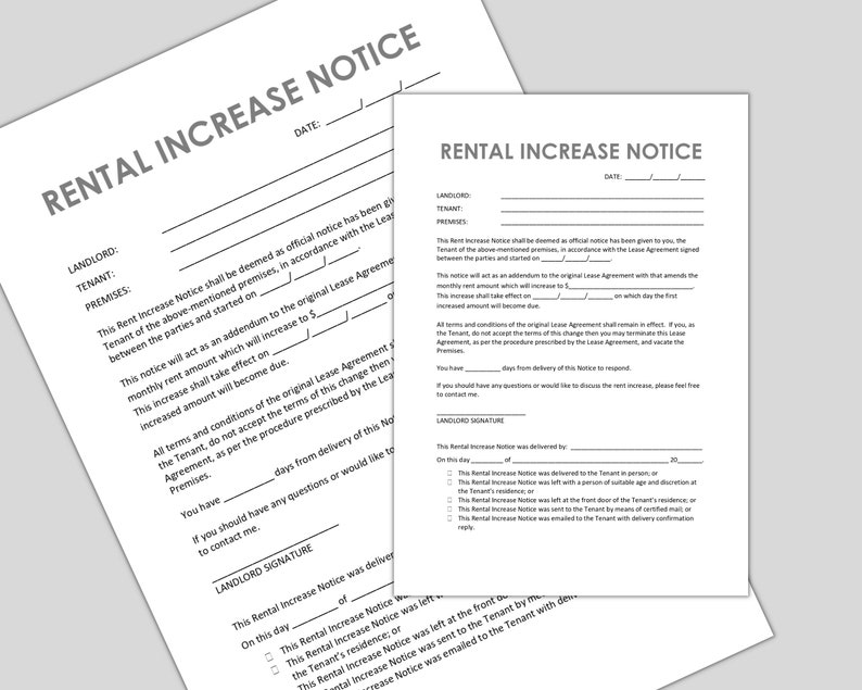 Landlord Rental Increase Notice to Tenant | Rent Increase Notice ...