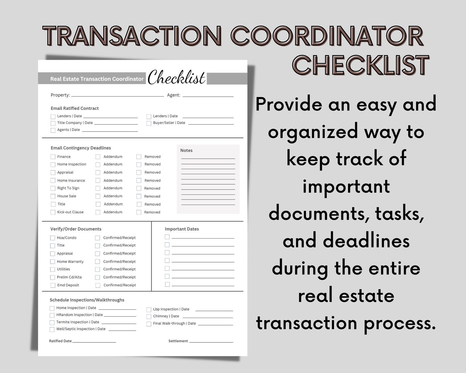 Transaction Coordinator Tracker Checklist | Editable Canva Template - Etsy