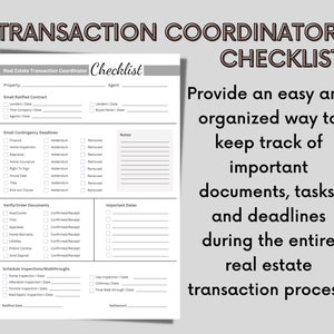 Transaction Coordinator Checklist Real Estate | Realtor Checklist ...