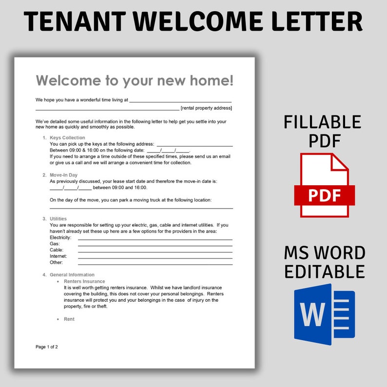 Editable Tenant Welcome Letter Template (MS Word & PDF) - Etsy