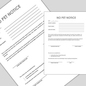 Landlord Property Management No Pet Notice to Tenant - MS Word Editable ...