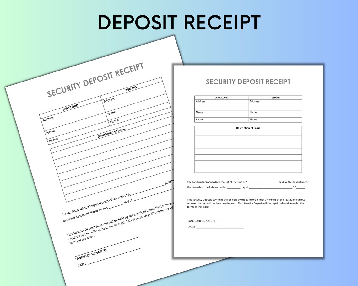 Security Deposit Receipt, Landlord Property Management Template ...