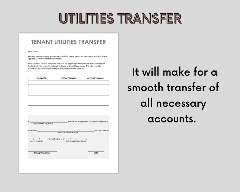 Property Management Utilities Transfer Form - Editable, Printable ...
