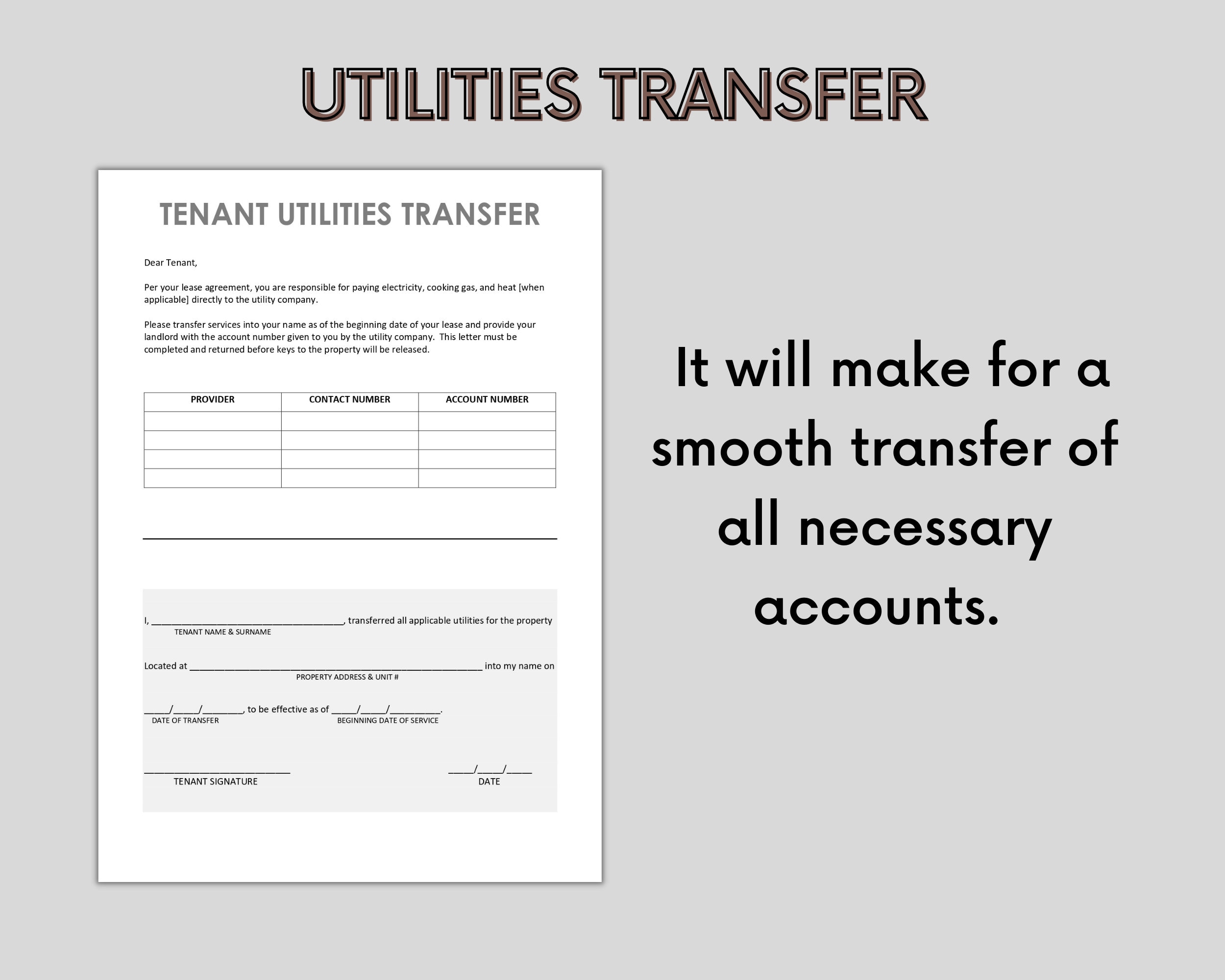Property Management Utilities Transfer Form - Editable, Printable ...