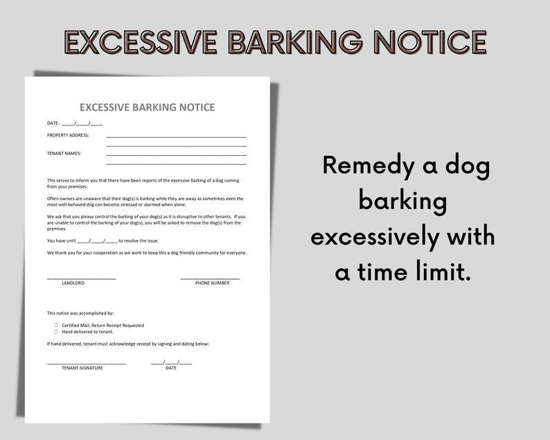 Landlord Notice to Tenant | Excessive Barking Notice | Editable MS Word ...