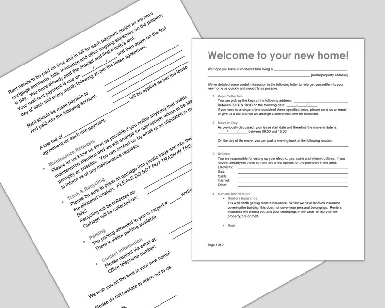 Real Estate Tenant Welcome Letter - MS Word Editable Template - Etsy