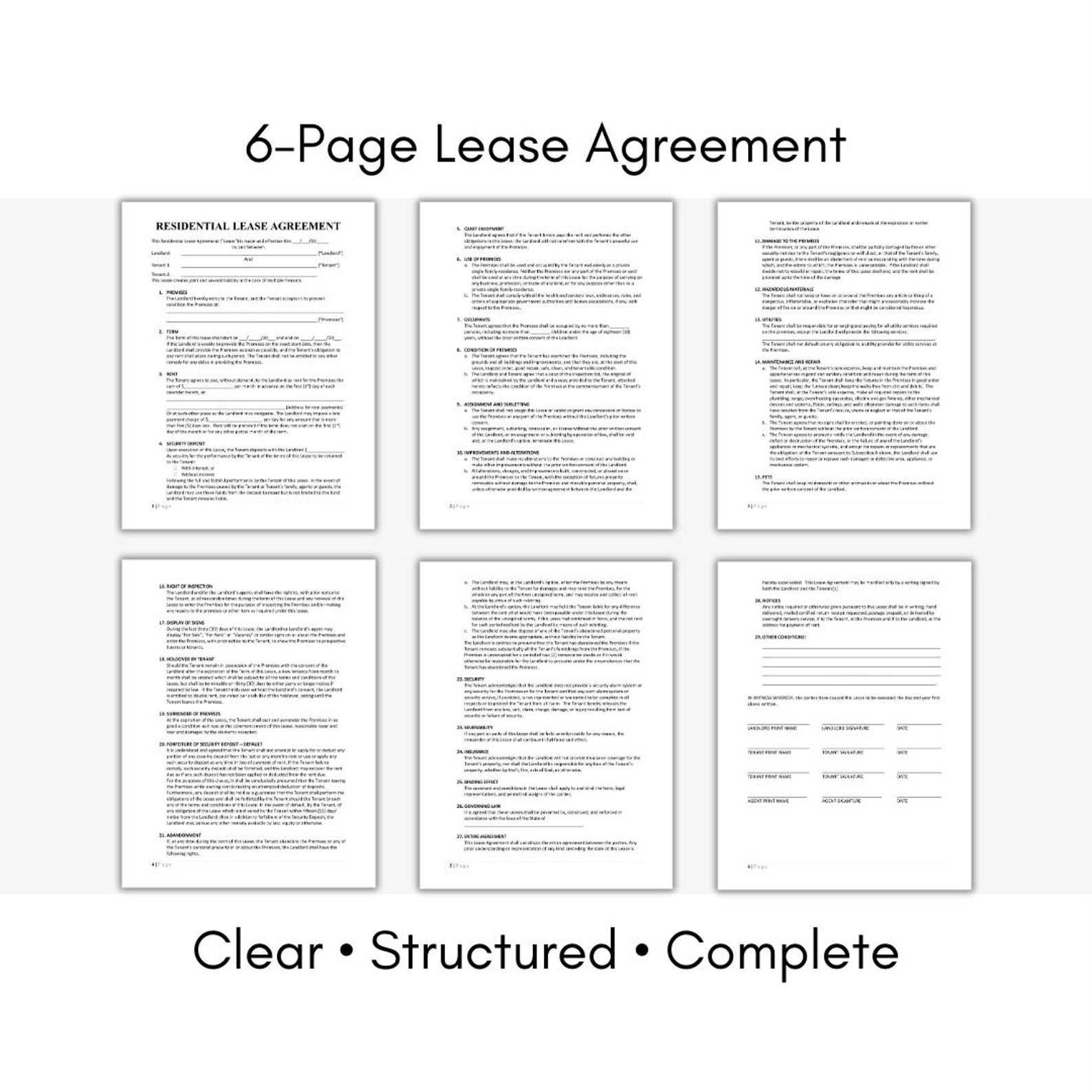 Editable Residential Lease Agreement Template | Standard Rental ...