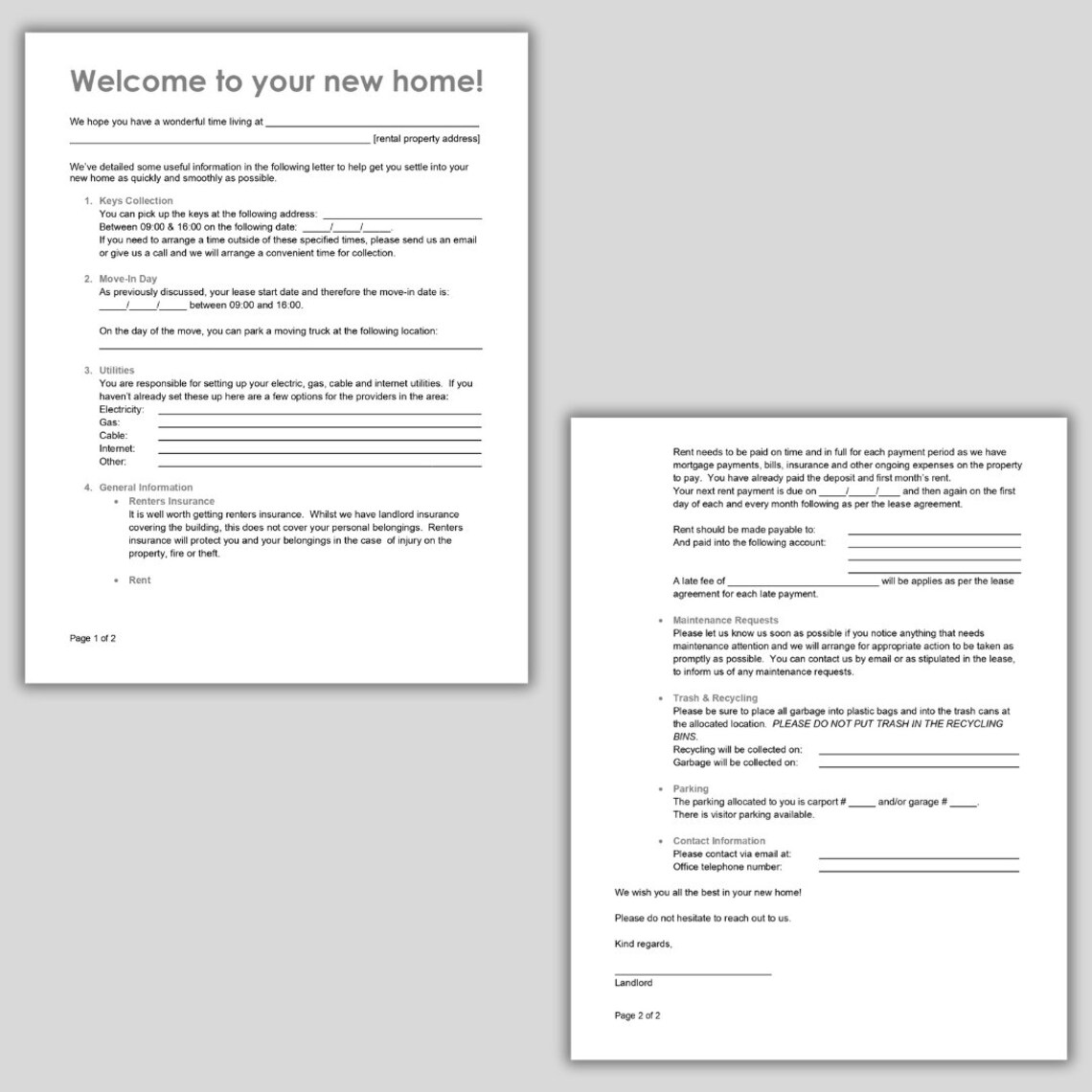 Editable Tenant Welcome Letter Template (MS Word & PDF) - Etsy