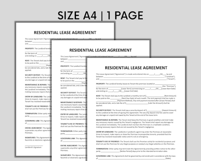Standard Residential Lease Agreement - MS Word Editable Rental Contract ...