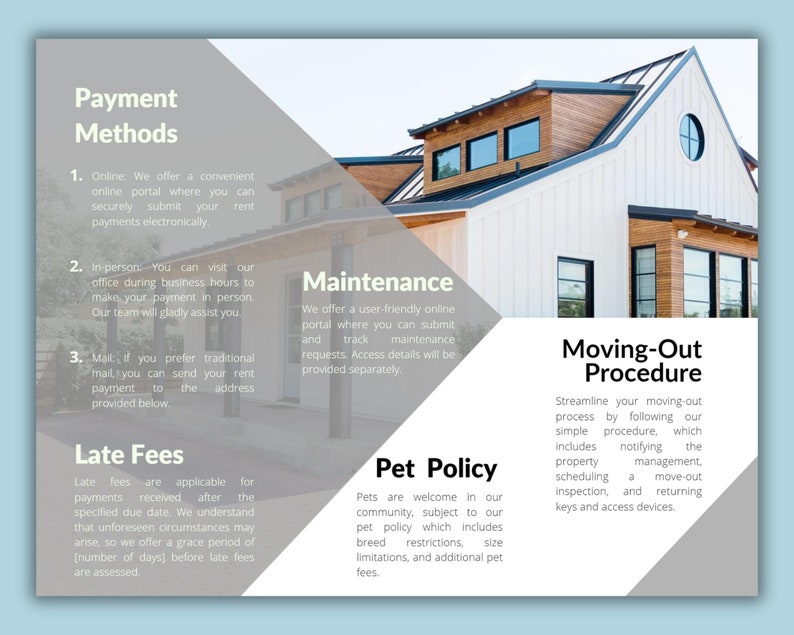 Real Estate Tenant Welcome Brochure Trifold Welcome Brochure Landlord ...
