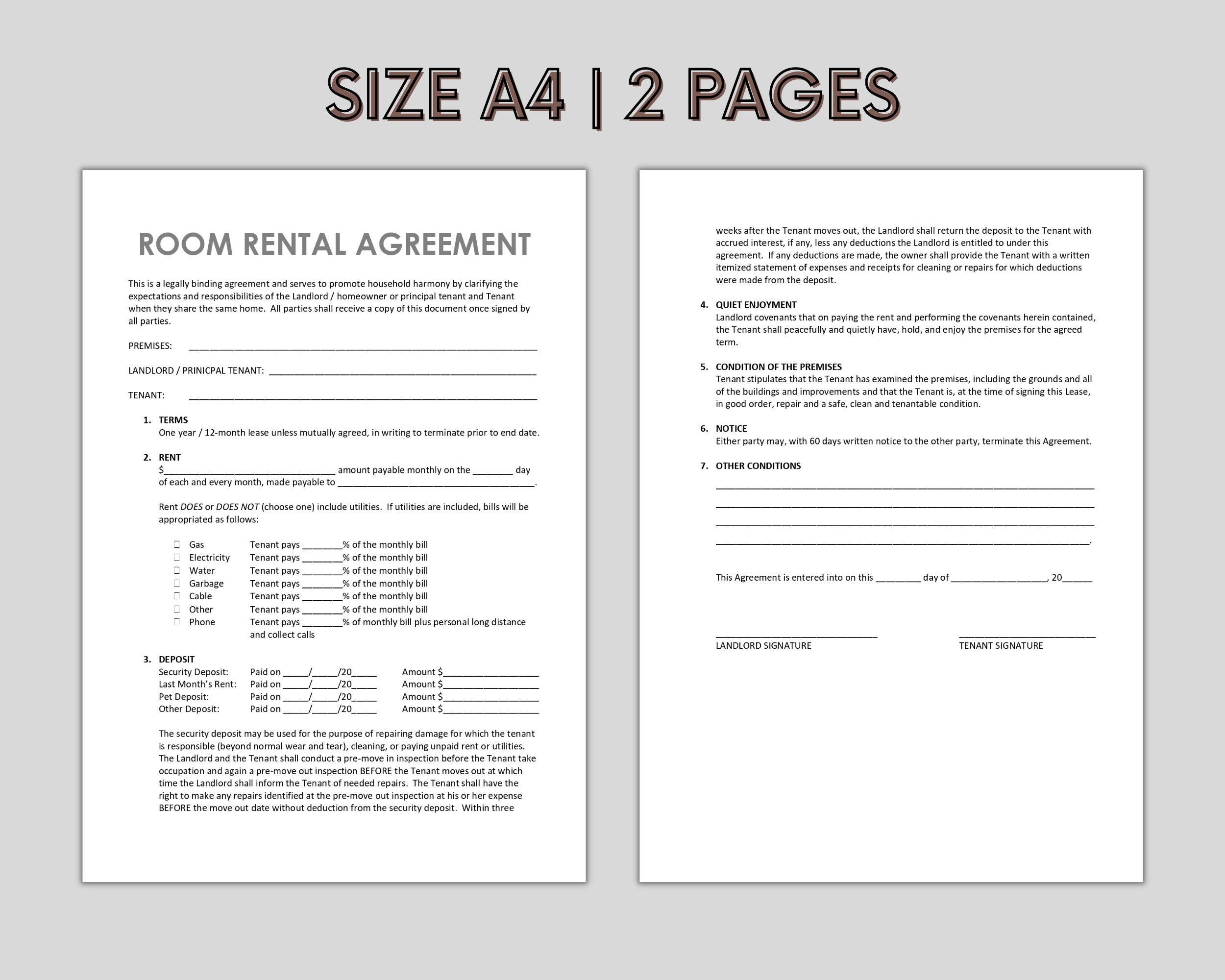 Room Rental Agreement | Lease Agreement to Share Property | Rent Room ...