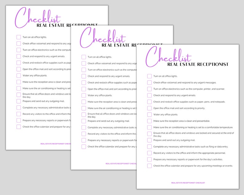 Receptionist Checklist Real Estate Receptionist Daily Task Real Estate ...