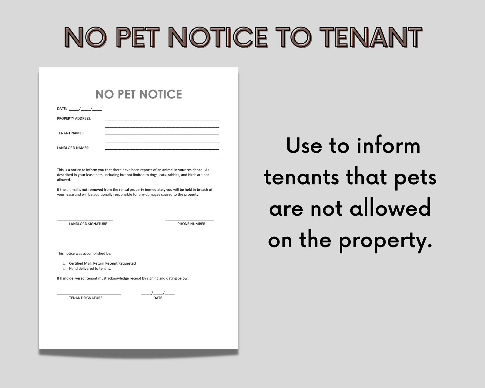 No Pet Notice | Landlord No Pet Notice to Tenant | Property Management ...