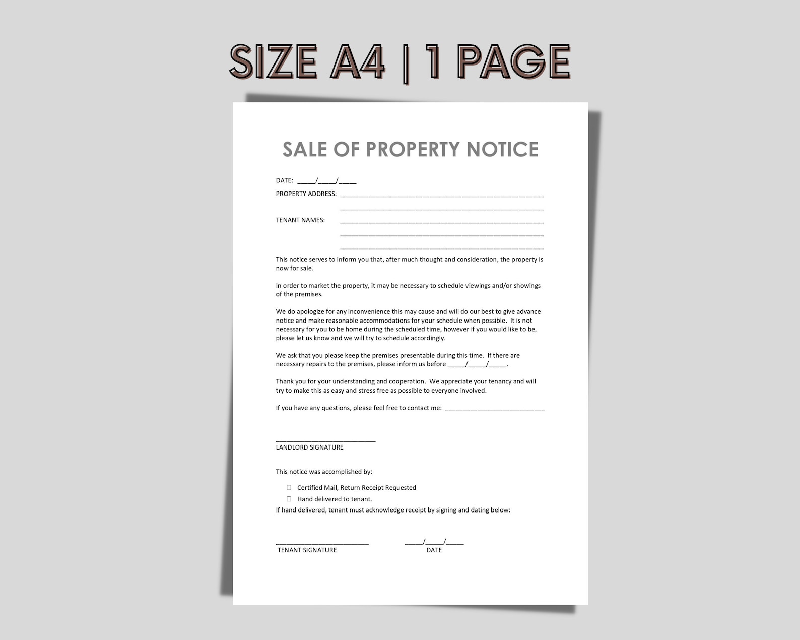 Sale of Property Notice From Landlord to Tenant - MS Word Editable ...