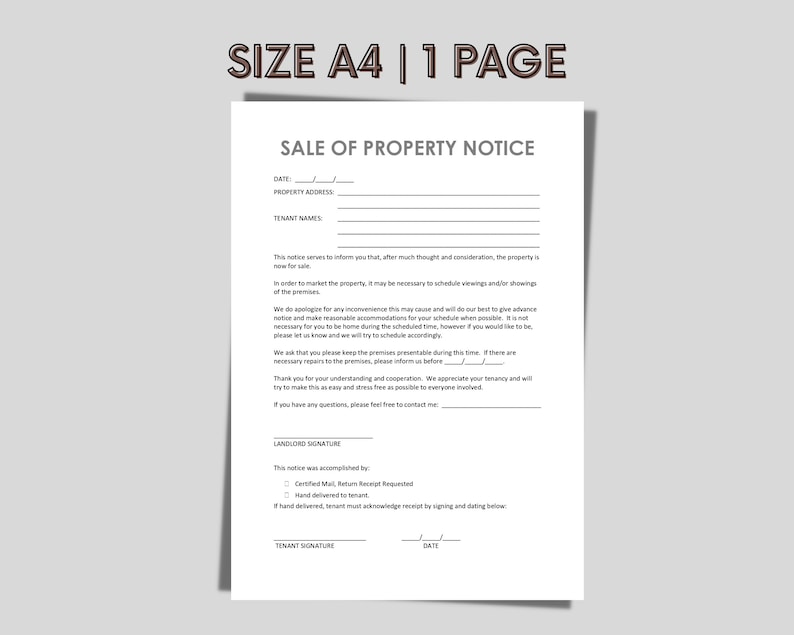 Sale of Property Notice From Landlord to Tenant - MS Word Editable ...