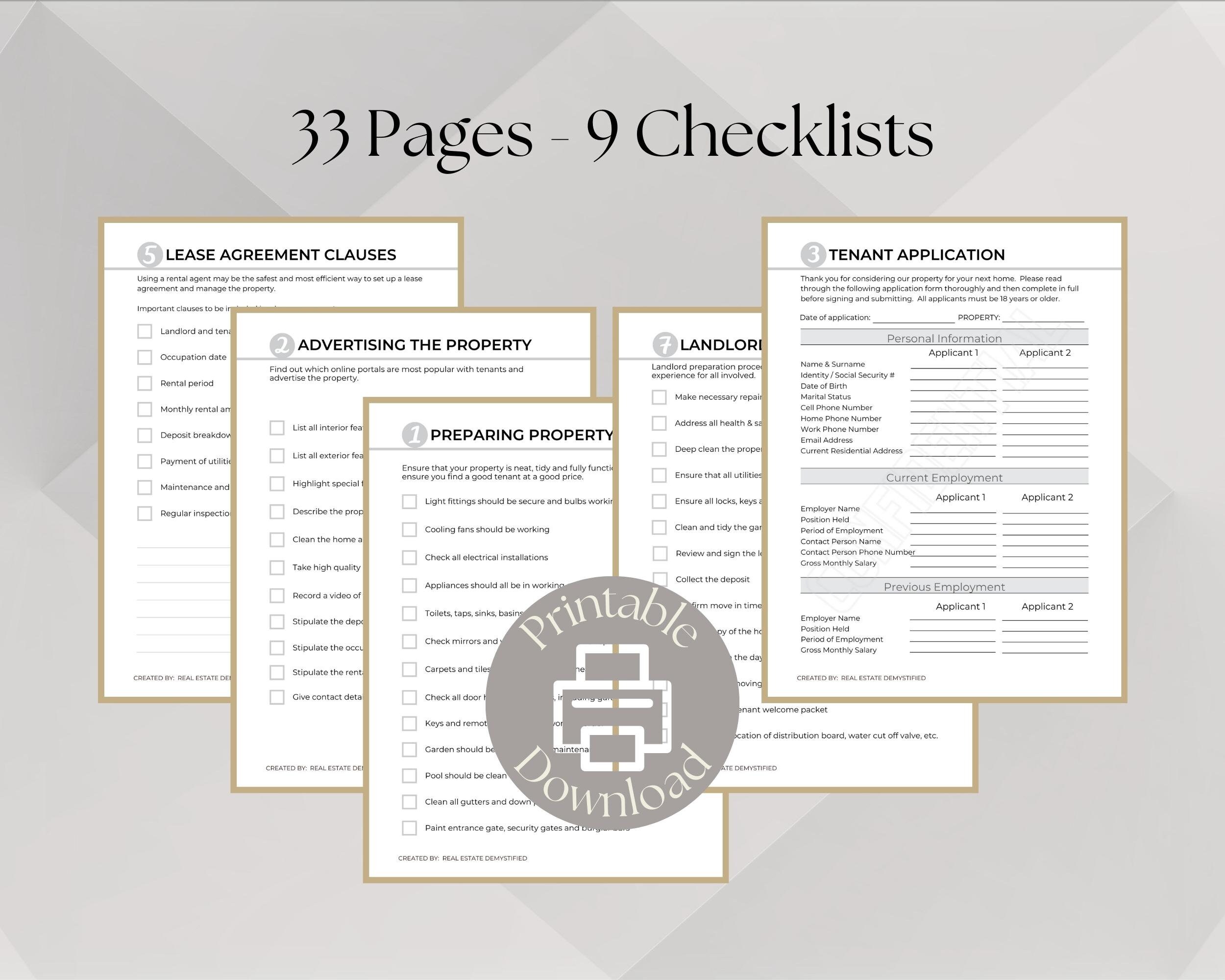 Landlord Checklist | Walkthrough Inspection | Tenant Move in | Tenant ...