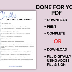 Receptionist Daily Task Checklist - Real Estate Admin Editable Canva ...