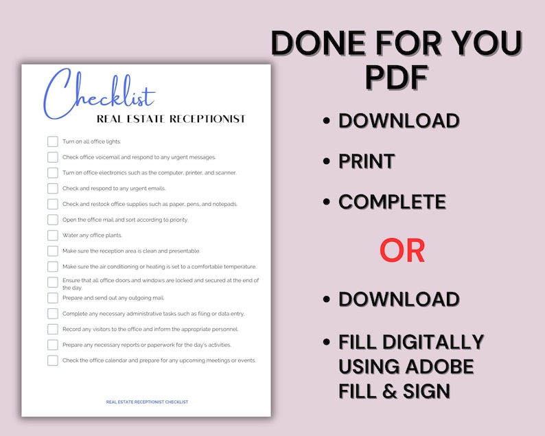 Receptionist Daily Task Checklist - Real Estate Admin Editable Canva ...