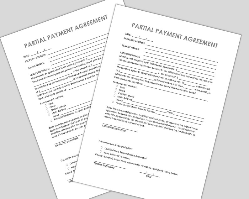 Partial Rent Payment Agreement Between Landlord & Tenant - MS Word ...