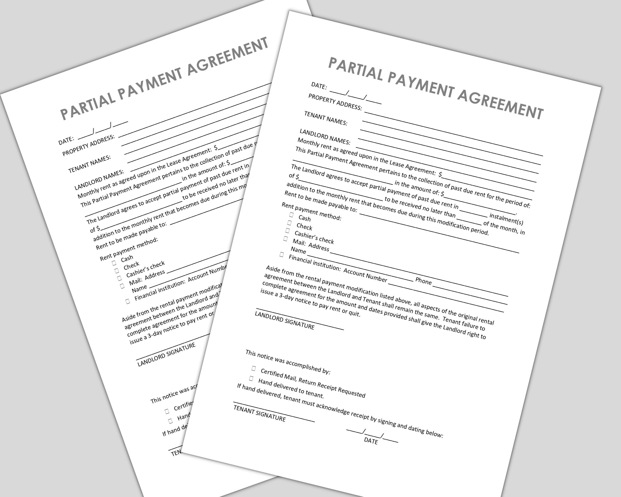 Partial Rent Payment Agreement Between Landlord & Tenant - MS Word ...