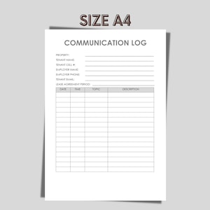 Landlord Tenant Communication Log | Property Management Record ...