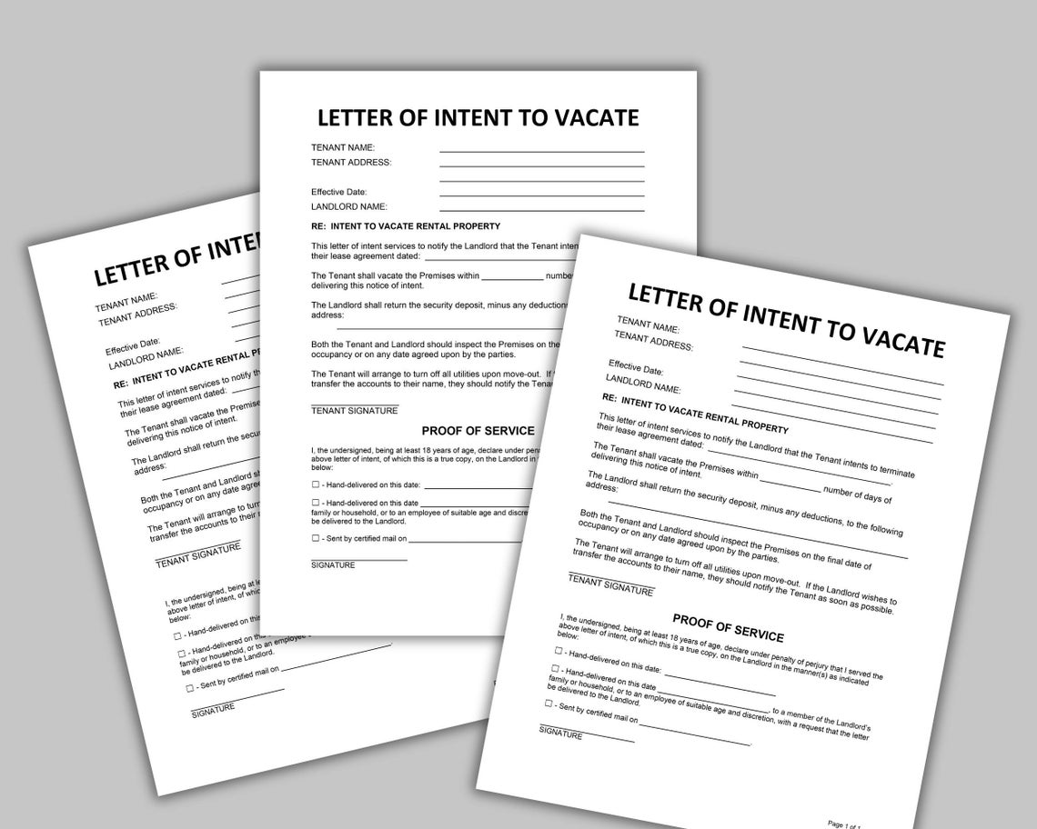 Tenant Intent to Vacate Notice Letter - Fillable PDF & Editable MS Word ...