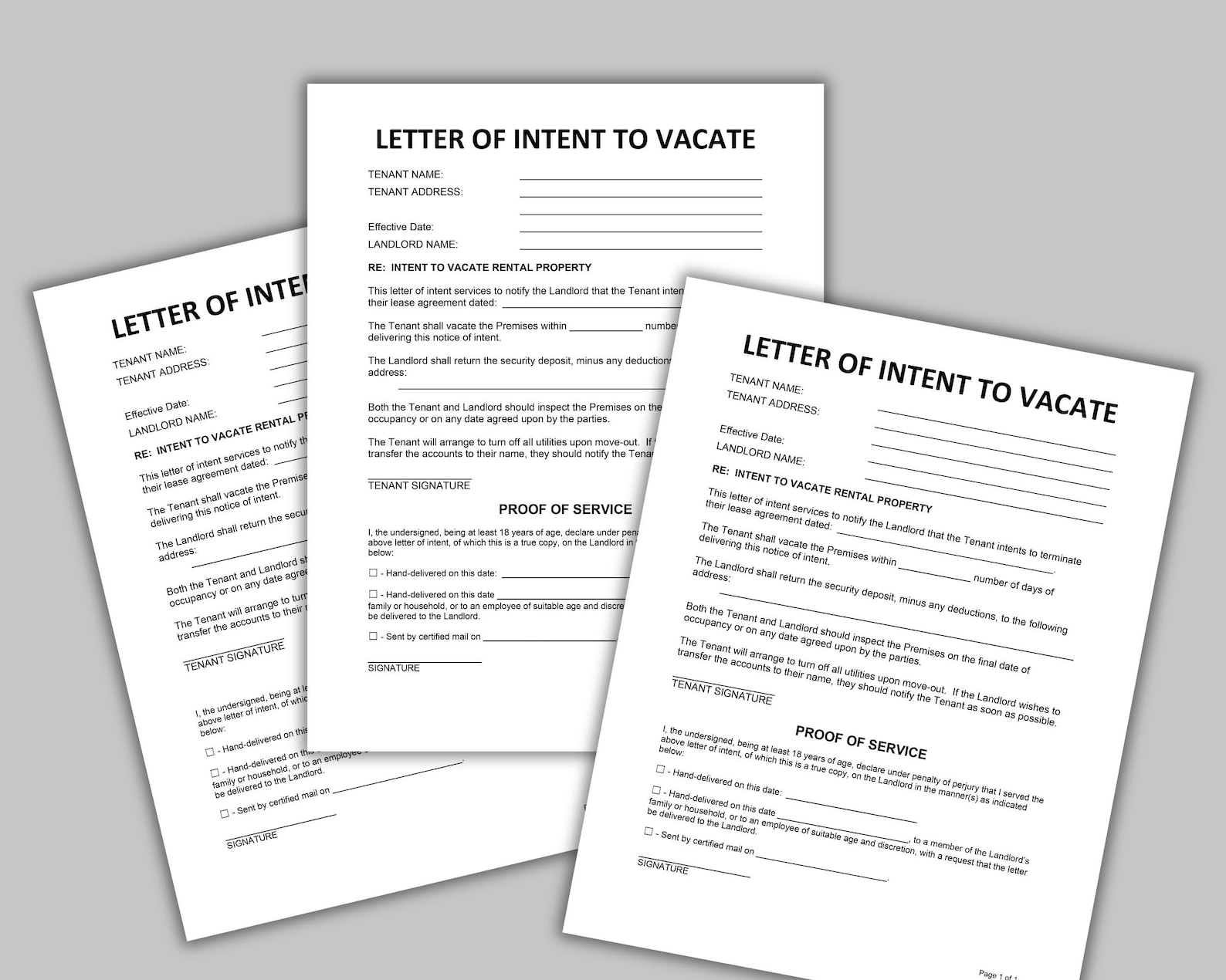 Tenant Intent to Vacate Notice Letter - Fillable PDF & Editable MS Word ...