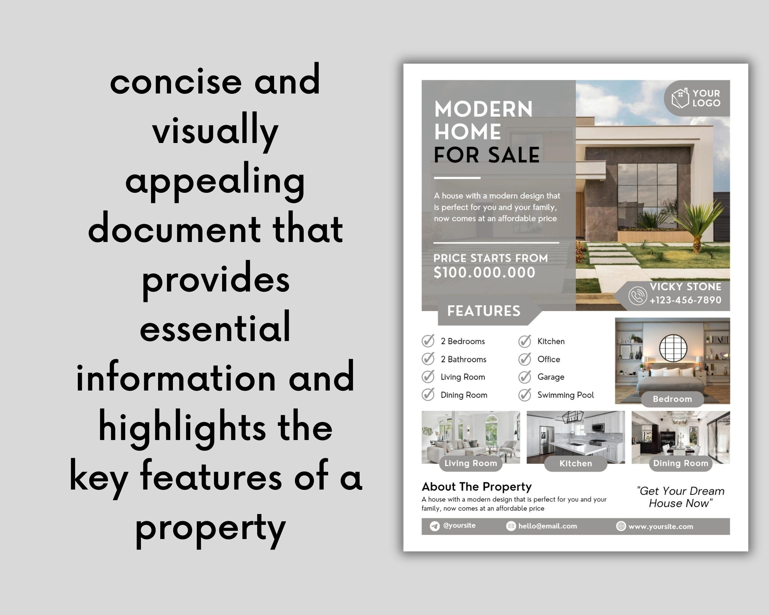 Real Estate Home Feature Sheet Property Features Flyer Window Display ...