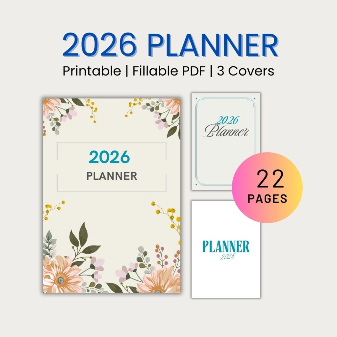 2026 Planner – Printable & Fillable PDF - 3 Covers to Choose From - Etsy