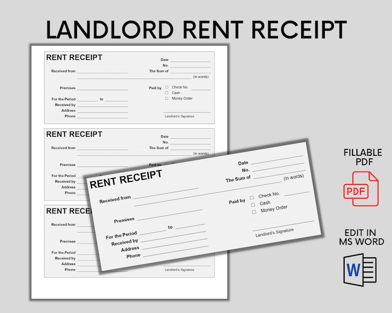Rent Payment Receipt | MS Word Editable Template - Etsy