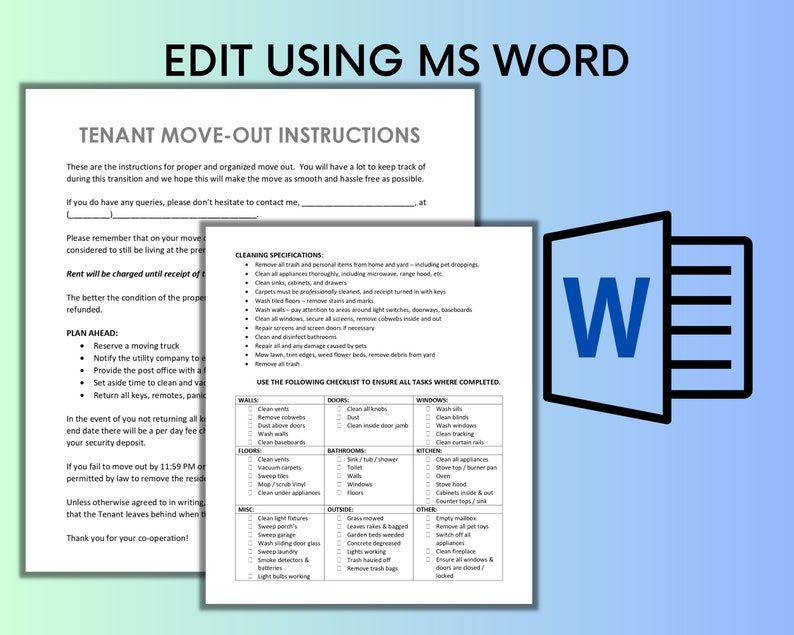Tenant Moving Out Instructions & Cleaning Specifications Checklist ...
