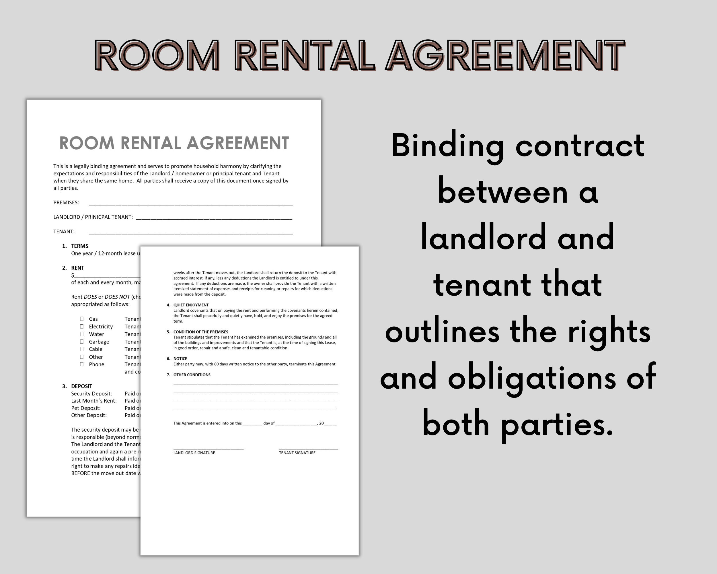 Room Rental Agreement Lease Agreement to Share Property Rent Room ...