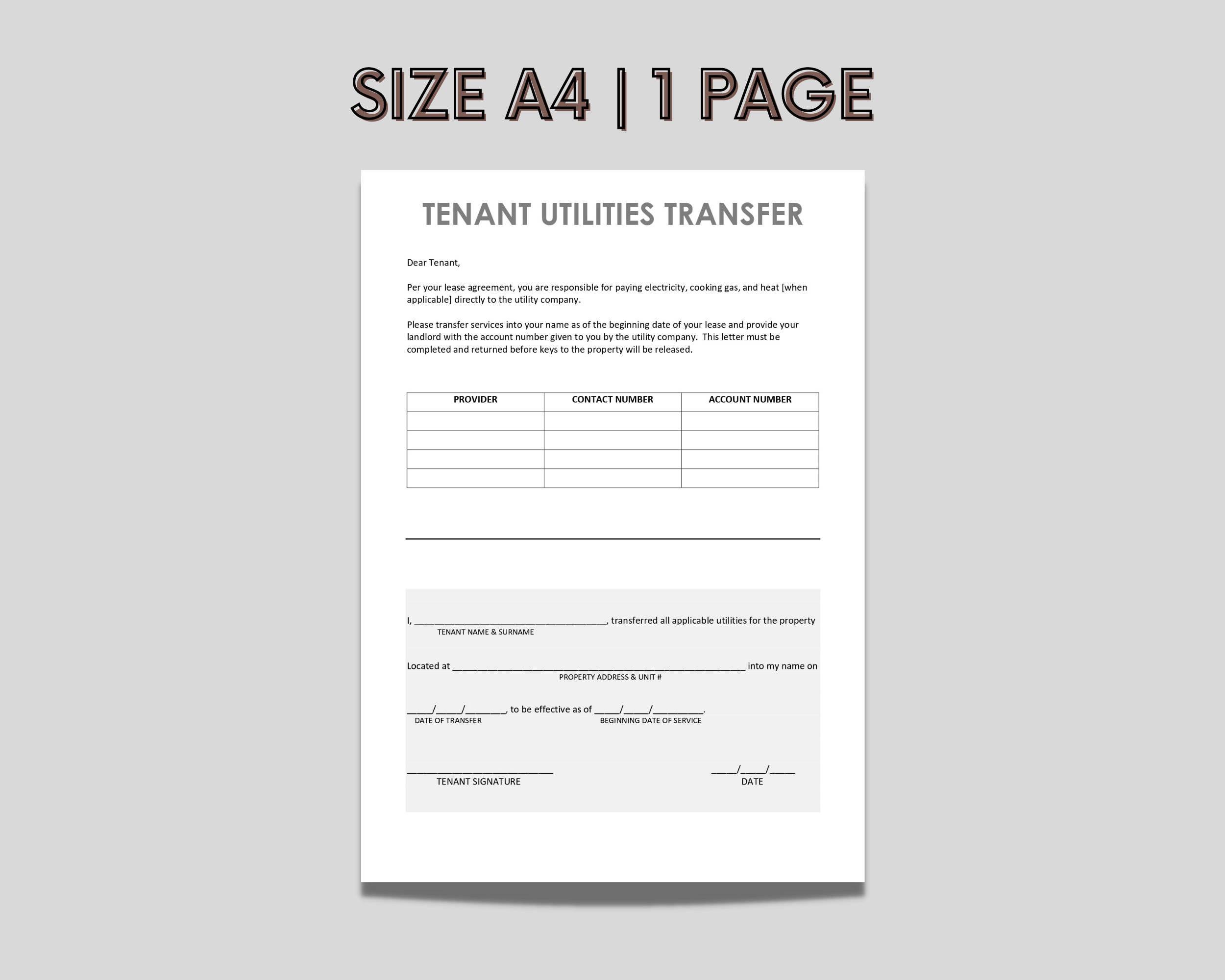 Property Management Utilities Transfer Form - Editable, Printable ...