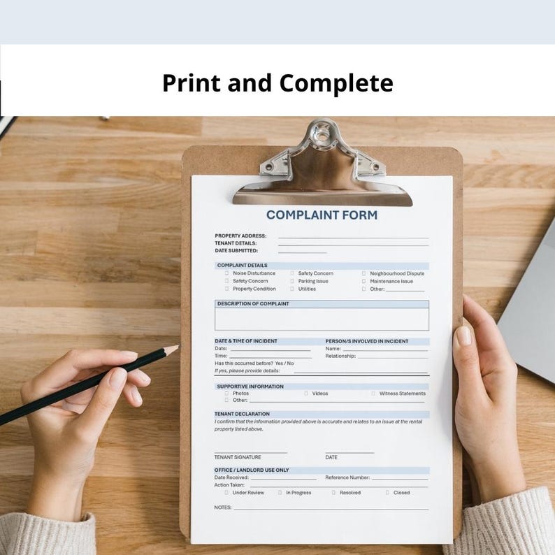 Tenant Complaint Form Template – Editable MS Word & Fillable PDF ...