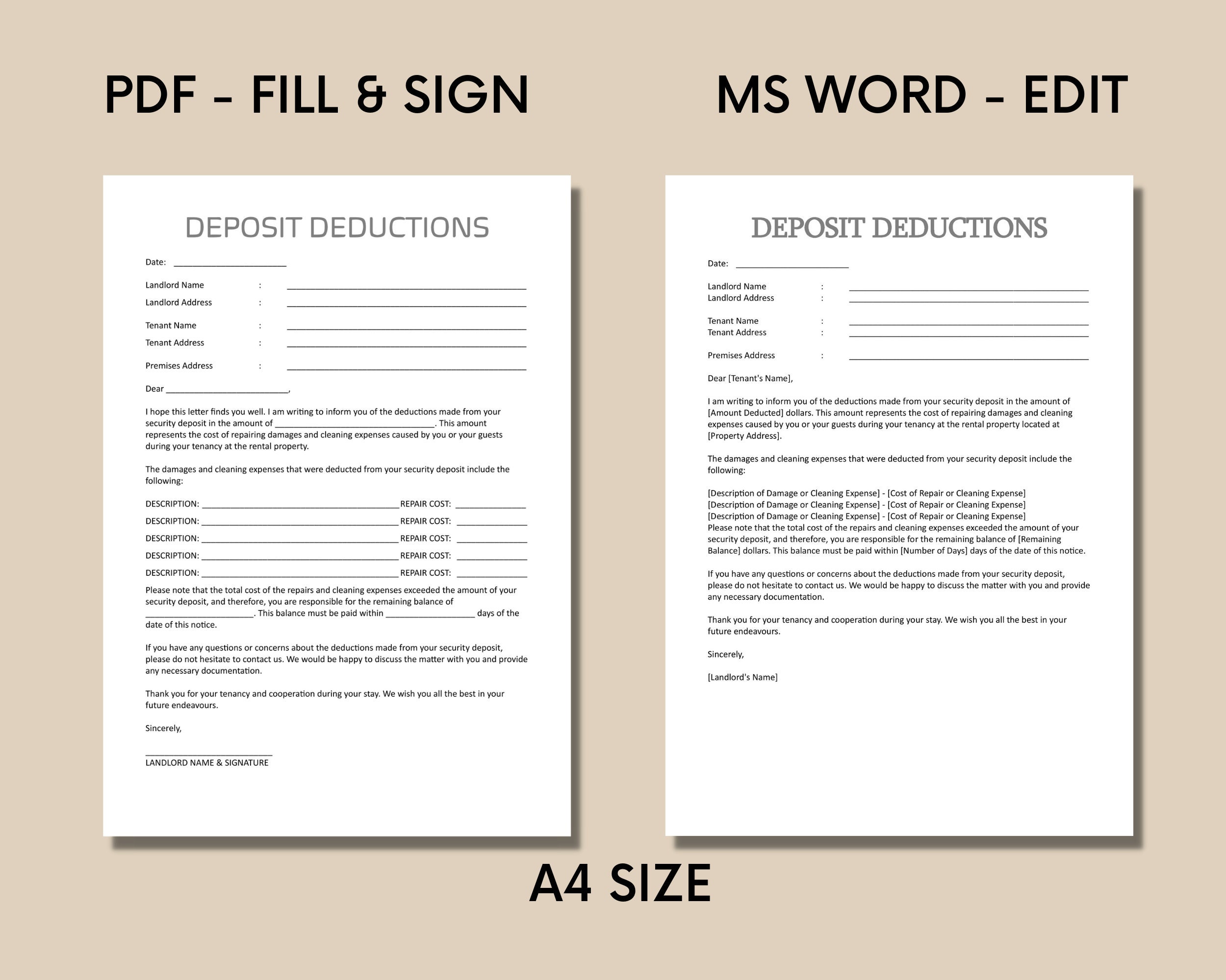 Landlord Notice Bundle Package Charges Due Unauthorized Occupant ...