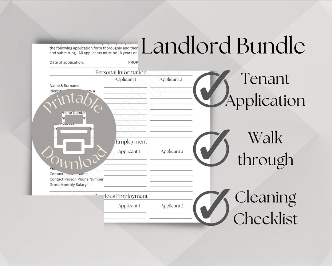 Landlord Checklist Bundle | Tenant Application | Tenant Cleaning ...