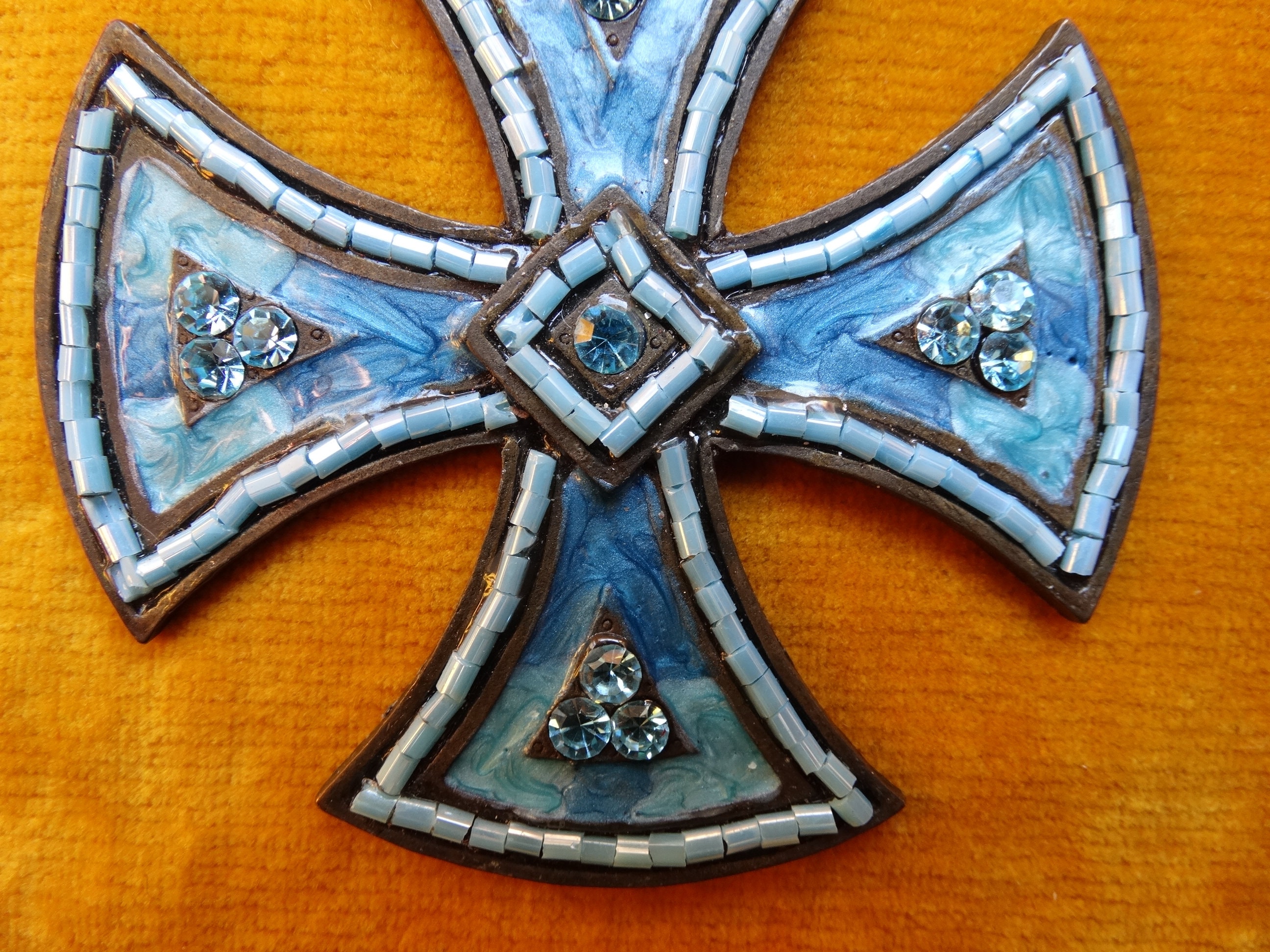 Blue Enamel Cross Pendant/large Cross/decorated Blue Enamel Cross Patty ...