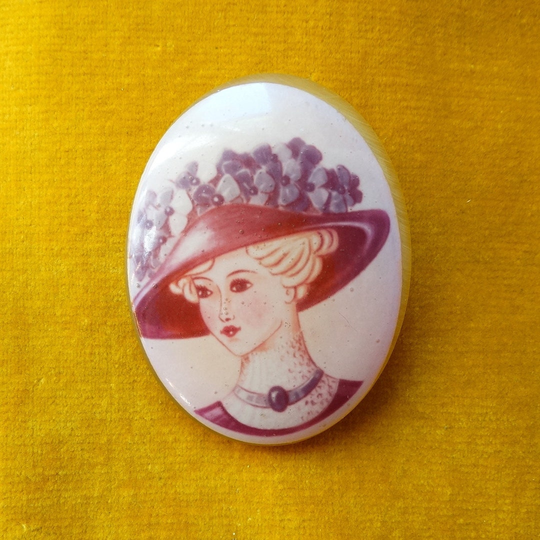 Vintage Portrait Brooch/resin Pretty in Pink Lady Pin/1970s - Etsy