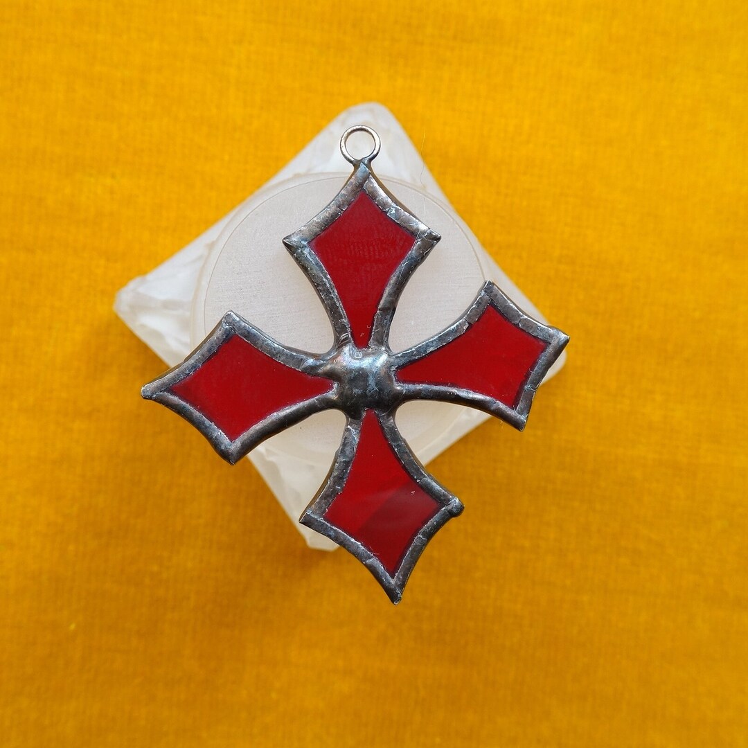 Stained Glass Cross Pendant/vintage Red Glass Necklace Charm/vintage ...