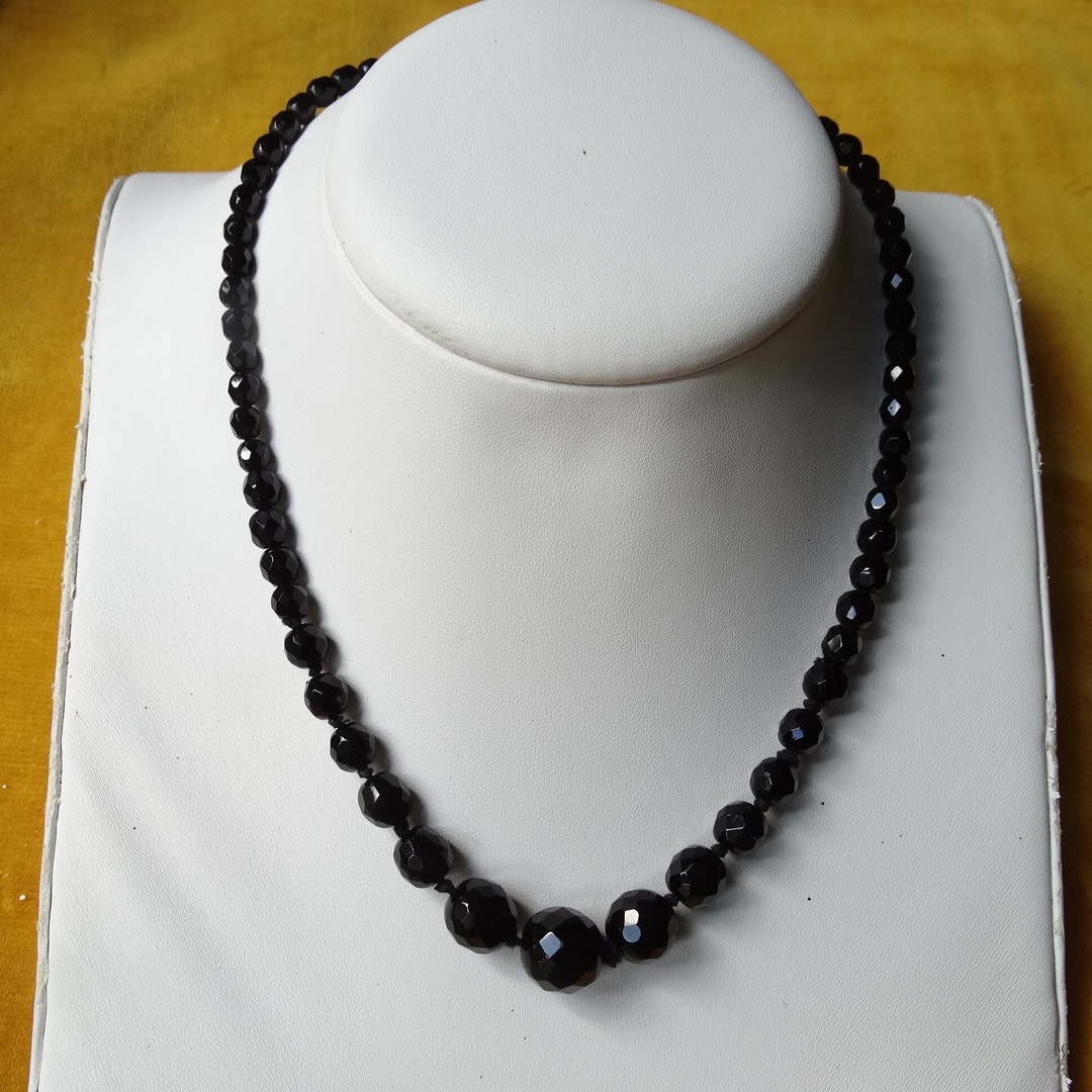 Collar de azabache francés vintage/Cuentas de luto/Collar de vidrio ...