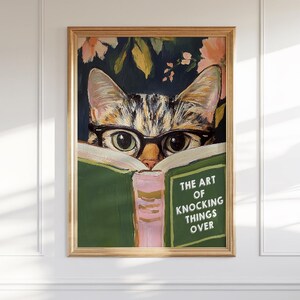 Quirky Cat Reading Poster: Humorous Bathroom Wall Art for Book Lovers ...