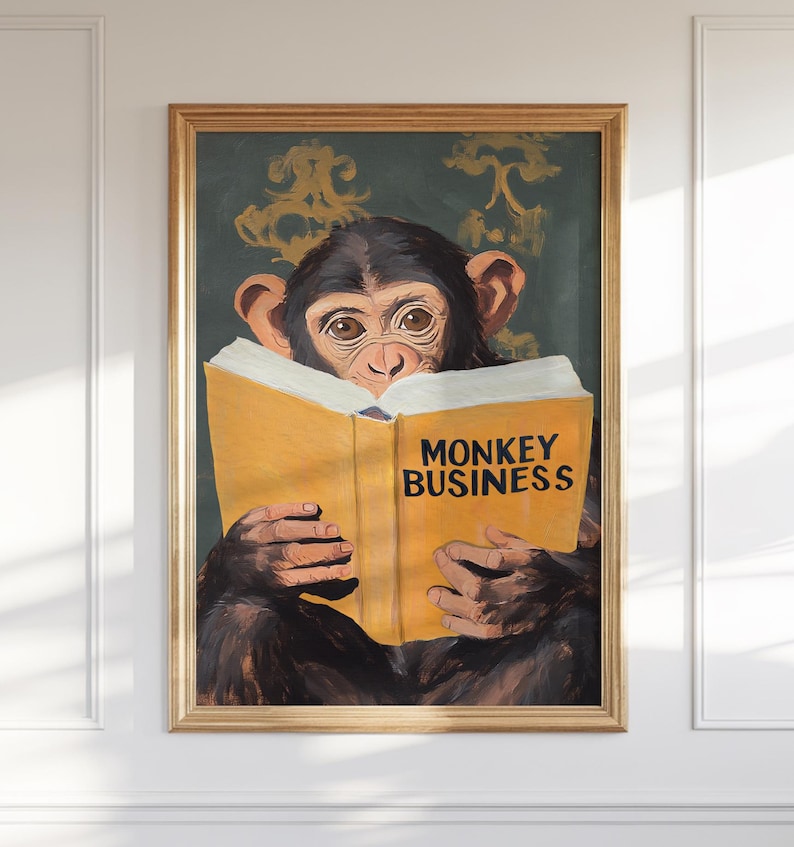 Playful Monkey Business Wall Art: Quirky Animal Print for Jungle Theme ...