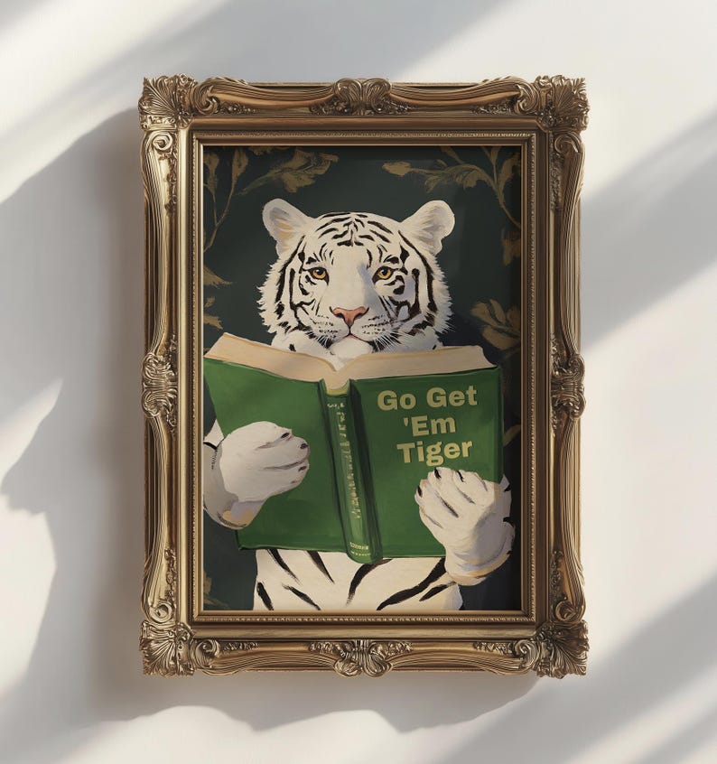 Motivational Bengal Tiger Reading Print: Humorous Bookworm Wall Art for ...