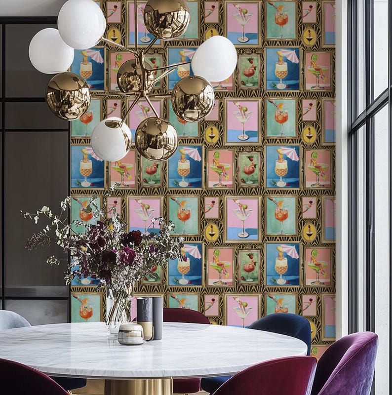 Mid-century Retro Bar Cocktail Wallpaper: Peel & Stick or Traditional ...