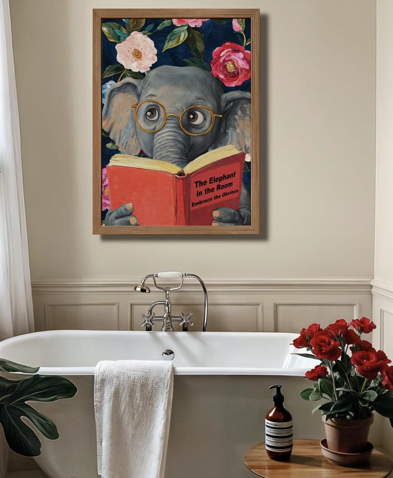 Quirky Elephant Reading Book Art Print: Embrace the Obvious - Fun ...
