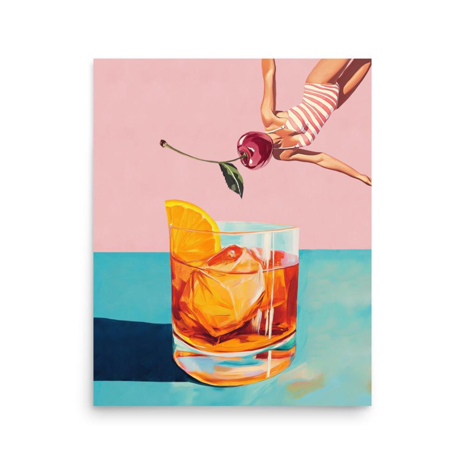 Retro Bar Poster: Girl Diving Into Cocktail - Vintage Aesthetic Print ...