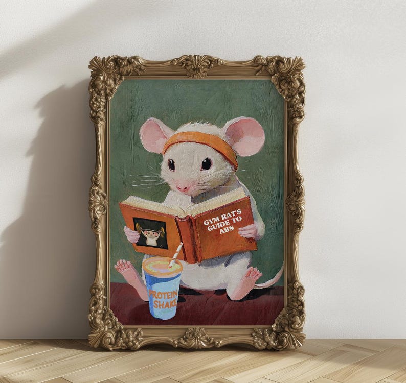 Whimsical Gym Rat's Guide to Abs - Funny Animal Fitness Art Print for ...