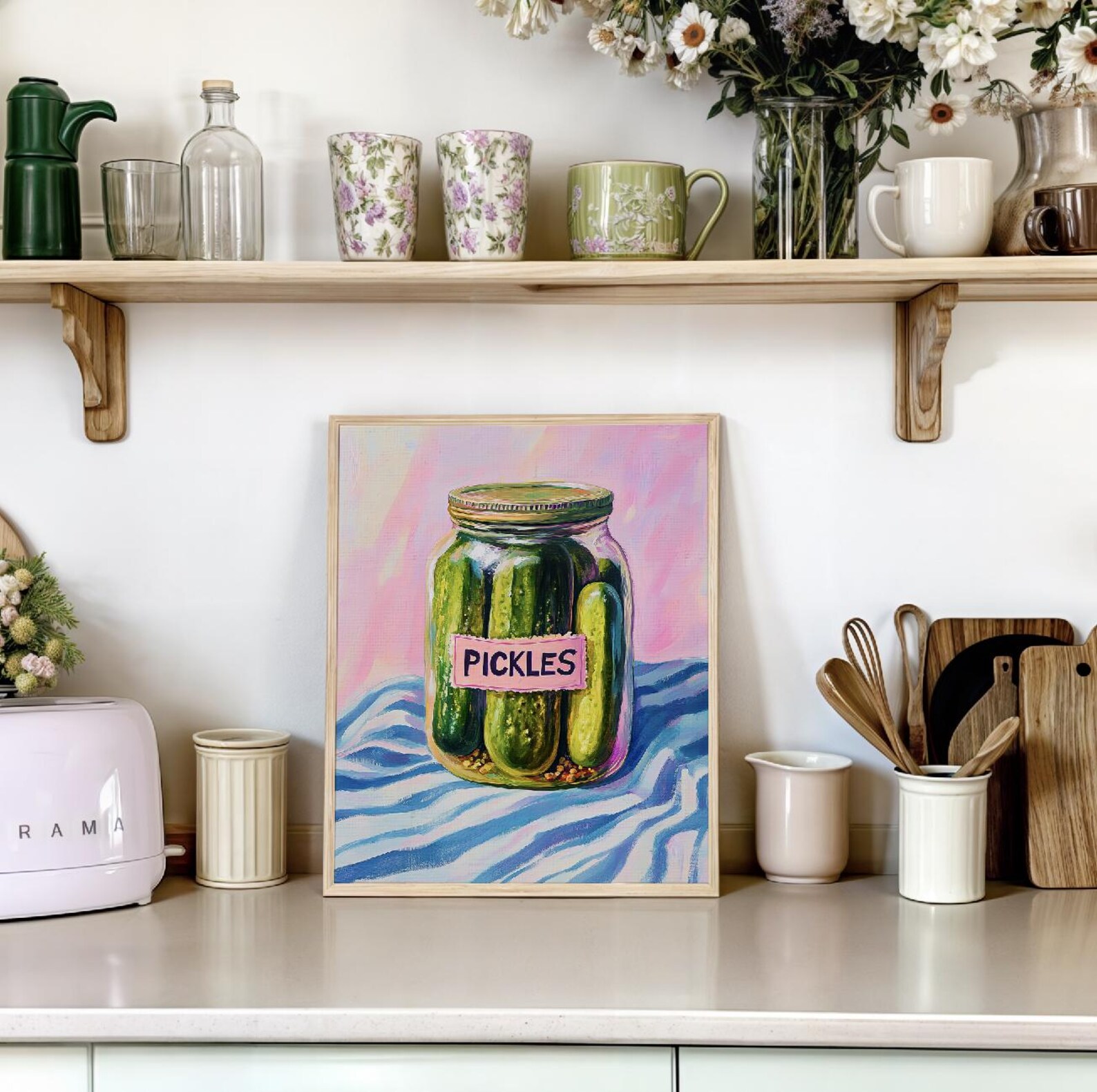 Vibrant Pickles Jar Art Print: Colorful Kitchen Wall Decor for Food ...