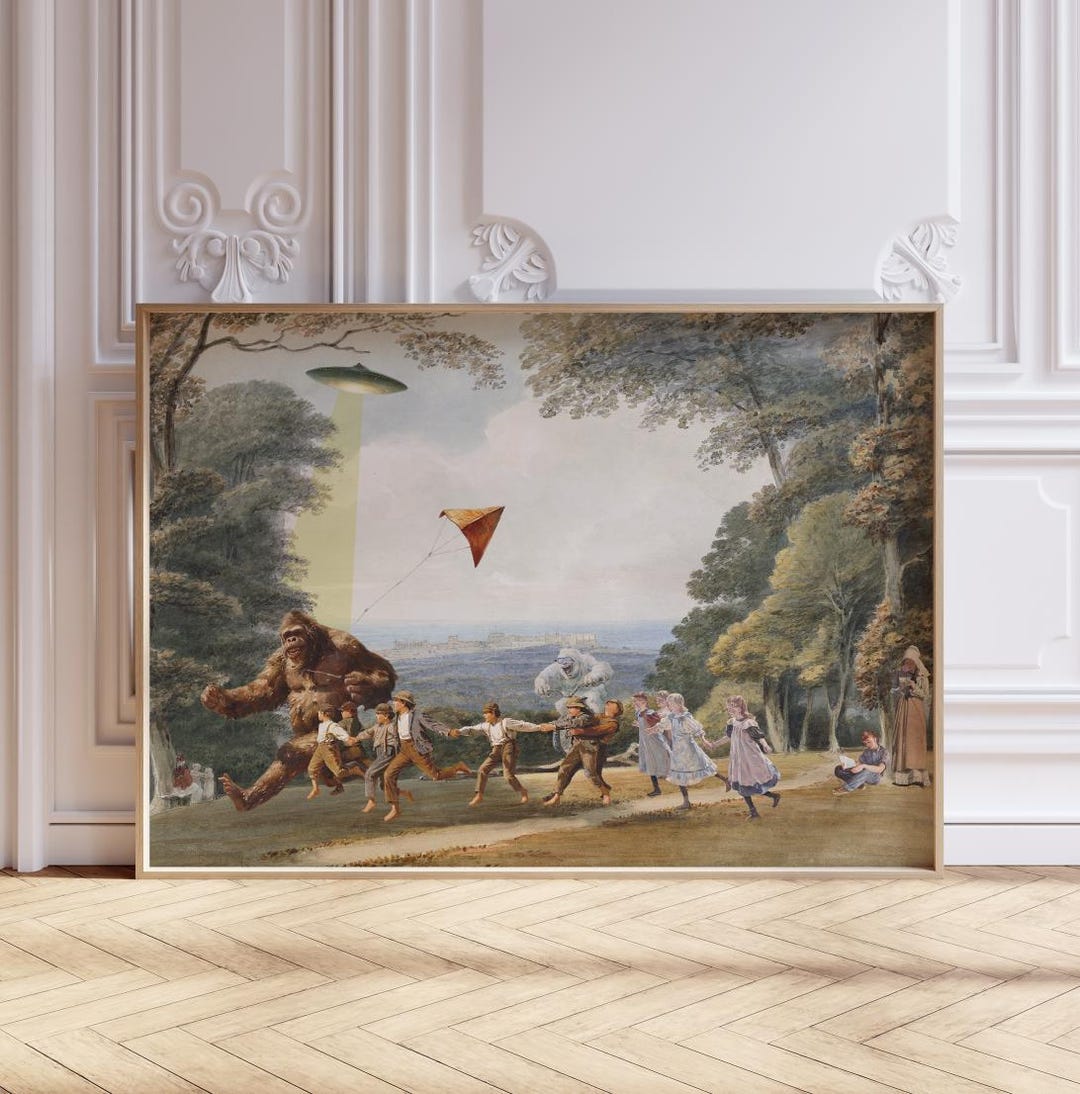 Whimsical Bigfoot Yeti Wall Art: Maximalist Vintage-inspired Print for ...
