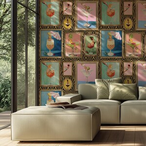Mid-century Retro Bar Cocktail Wallpaper: Peel & Stick or Traditional ...